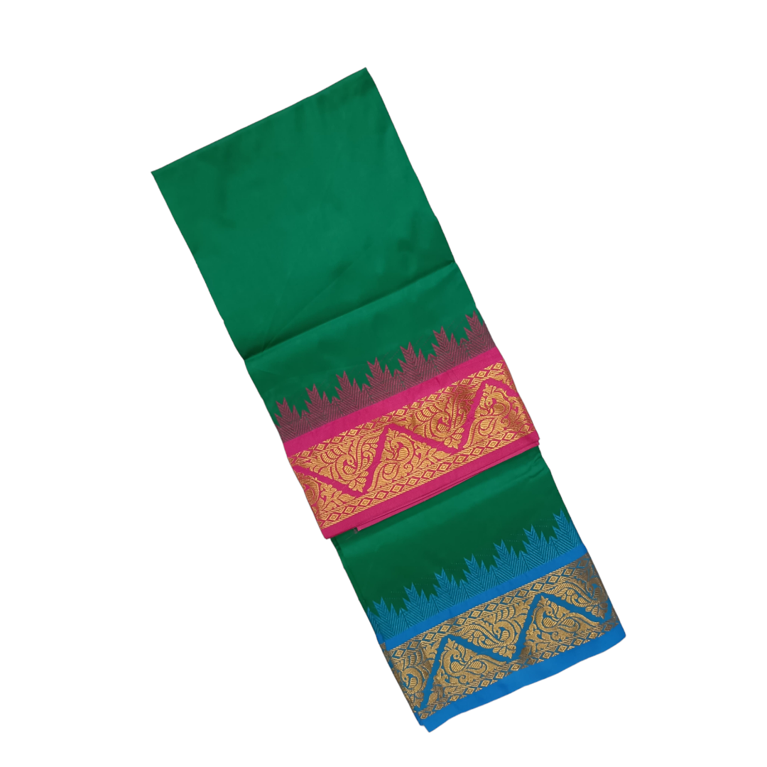 EXD762 Exclusive Dhoties Art silk dhoti with 5" Inch temple tower thal