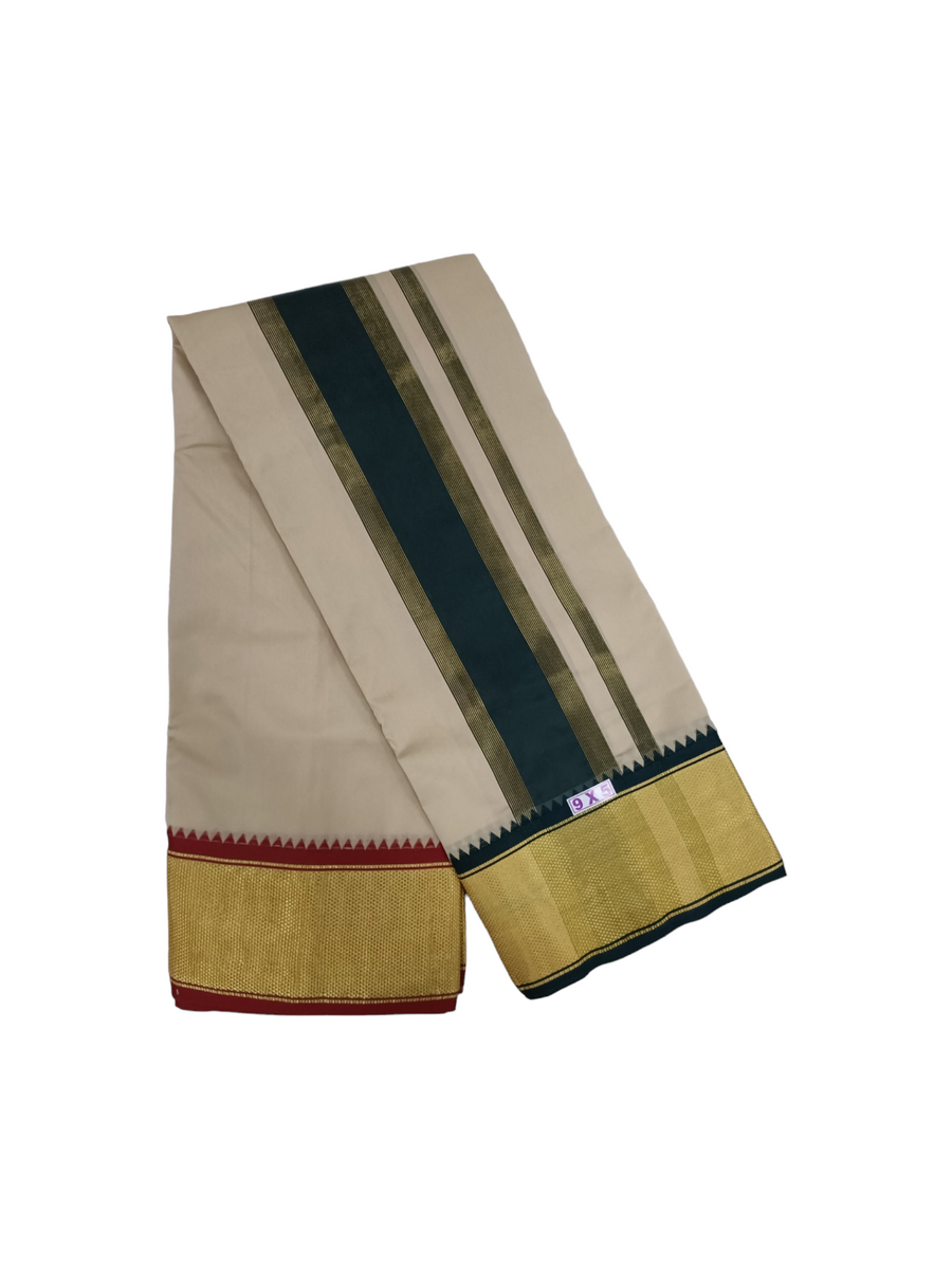 Exclusive Dhoties Art silk Color Dhoties with 5" Gold Border Size 9x5(