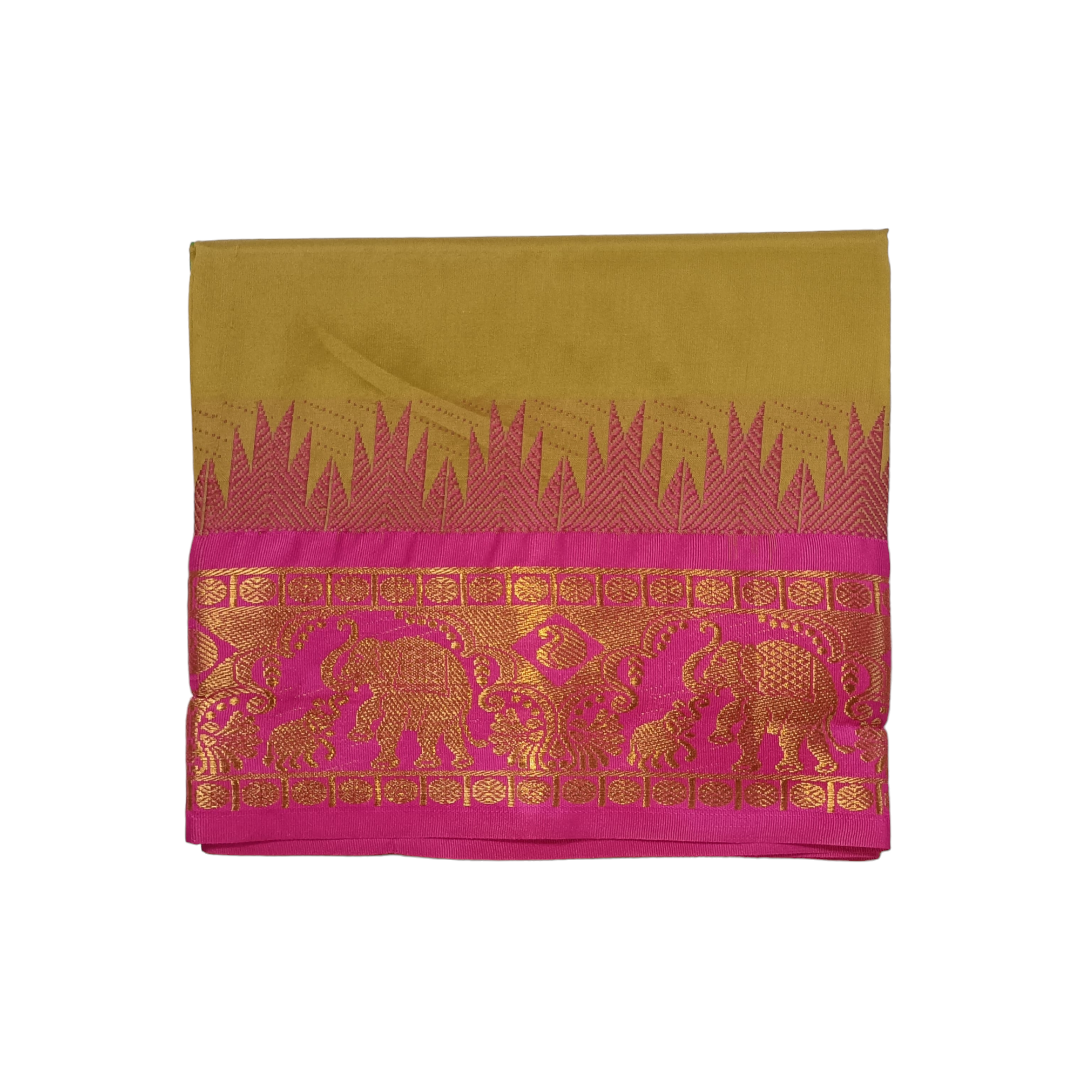 EXD762 Exclusive Dhoties Art silk dhoti with 5" Inch temple tower thal