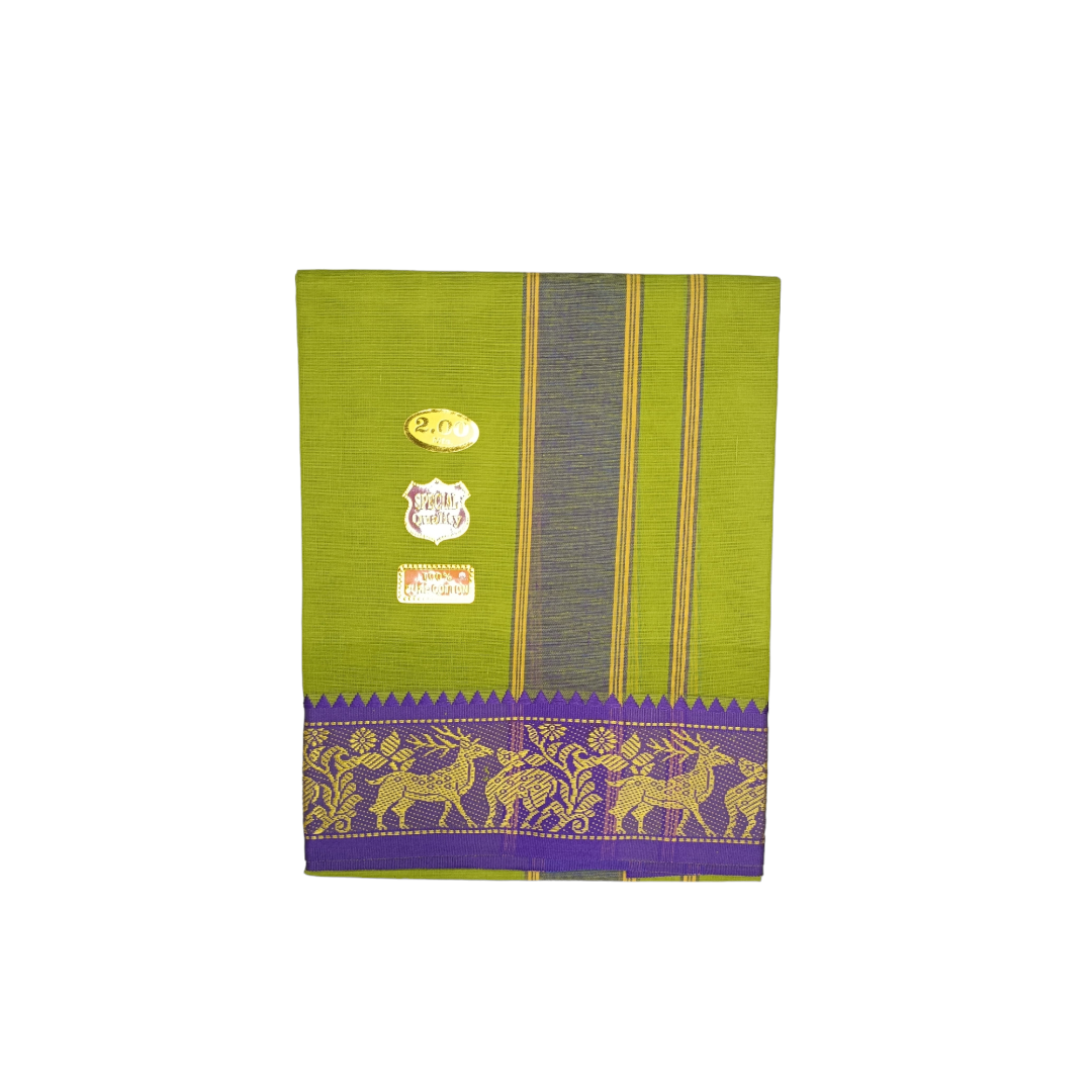 EXD761 Pure cotton dhoti with 3" inch jacquard border size 2 mtrs (4 M ...