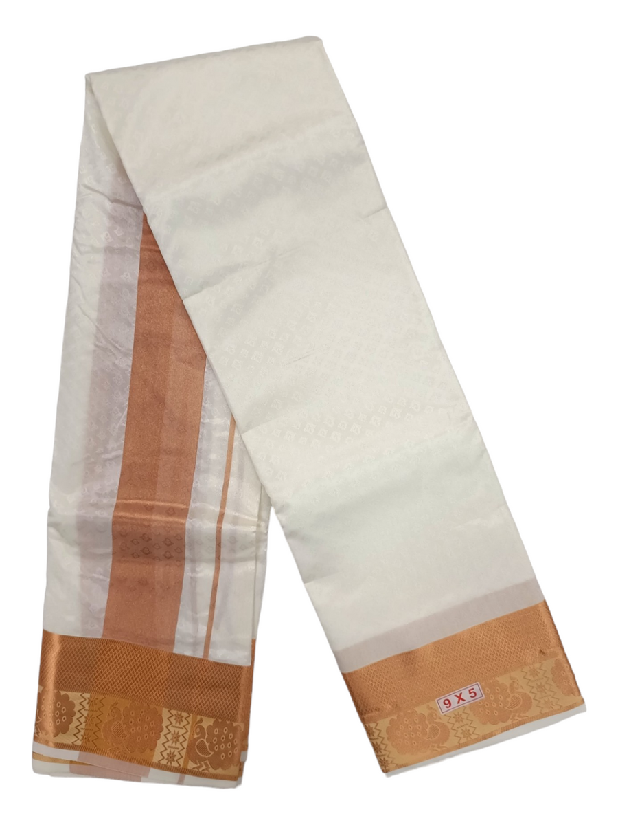 EXD803-Exclusive Dhoties Premium Art Silk Embossed Dhoti And Angavastr