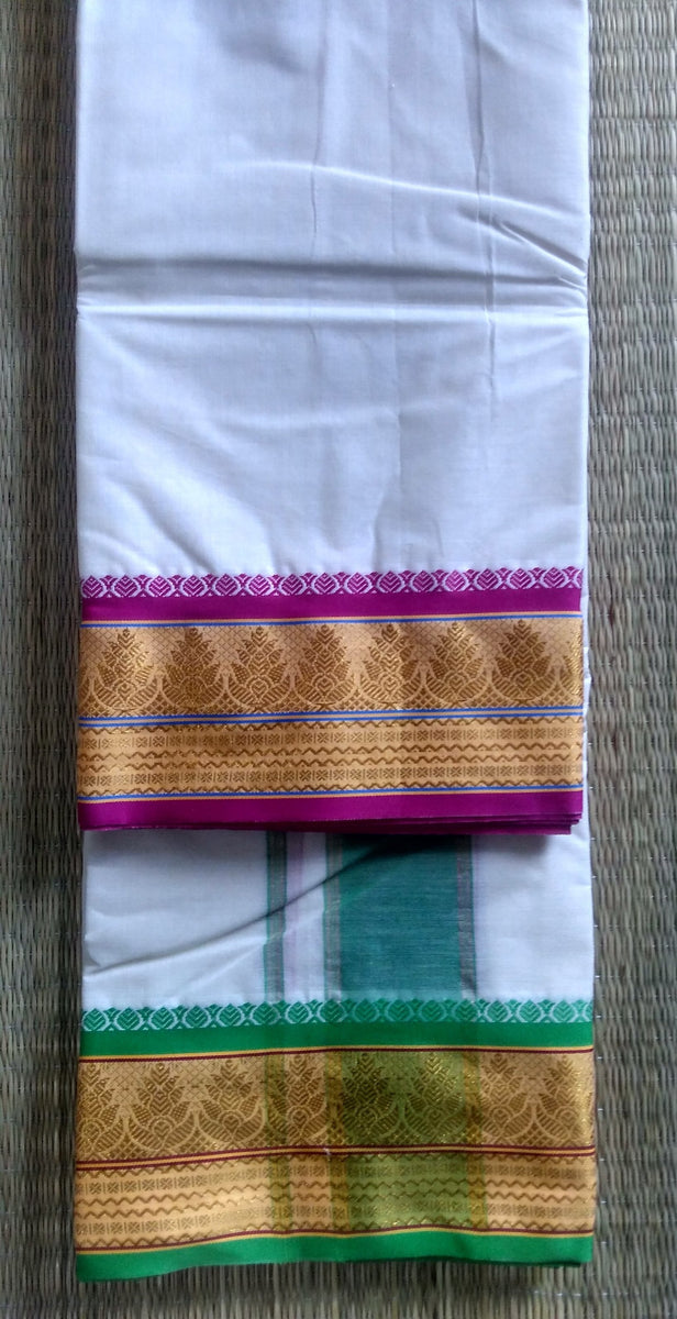 EXD022 Men's Traditional Jacquard 80% Cotton Dhoti With Bud Zari Borde ...