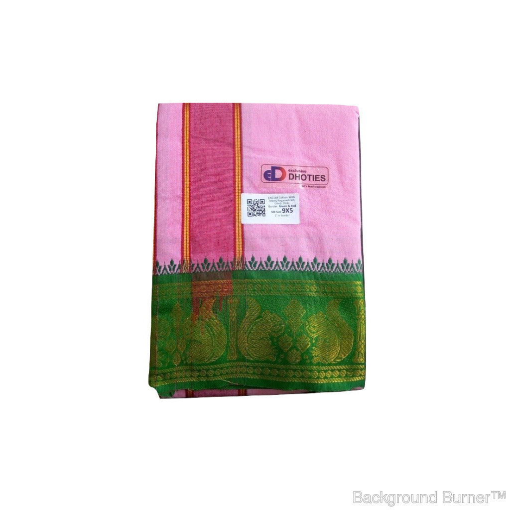 EXD188 Men's Traditional Pink Dhoti With Striped Border / Dhoti Size M ...