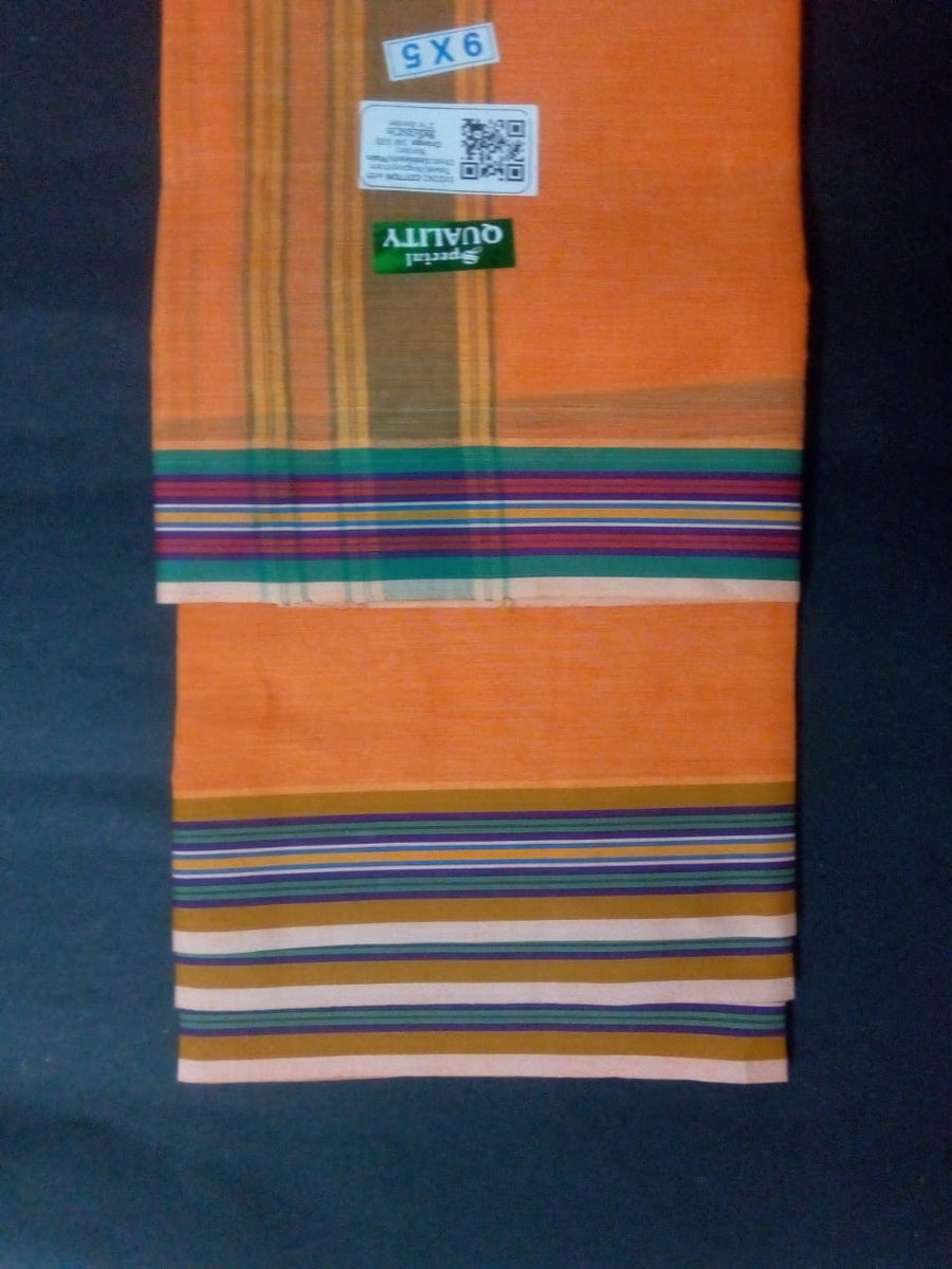 EXD242 Men's Sabarimala Dhoti With Bud on Border / Dark Orange Dhoti S ...