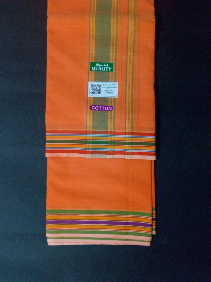 EXD242 Men's Sabarimala Dhoti With Bud on Border / Dark Orange Dhoti S ...