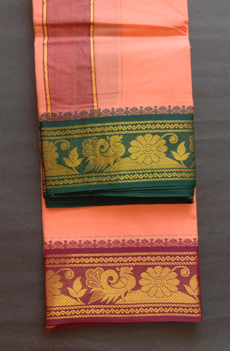 EXD607 Men's Traditional Pure cotton Orange Color Dhoti size Mulam 9X5 ...