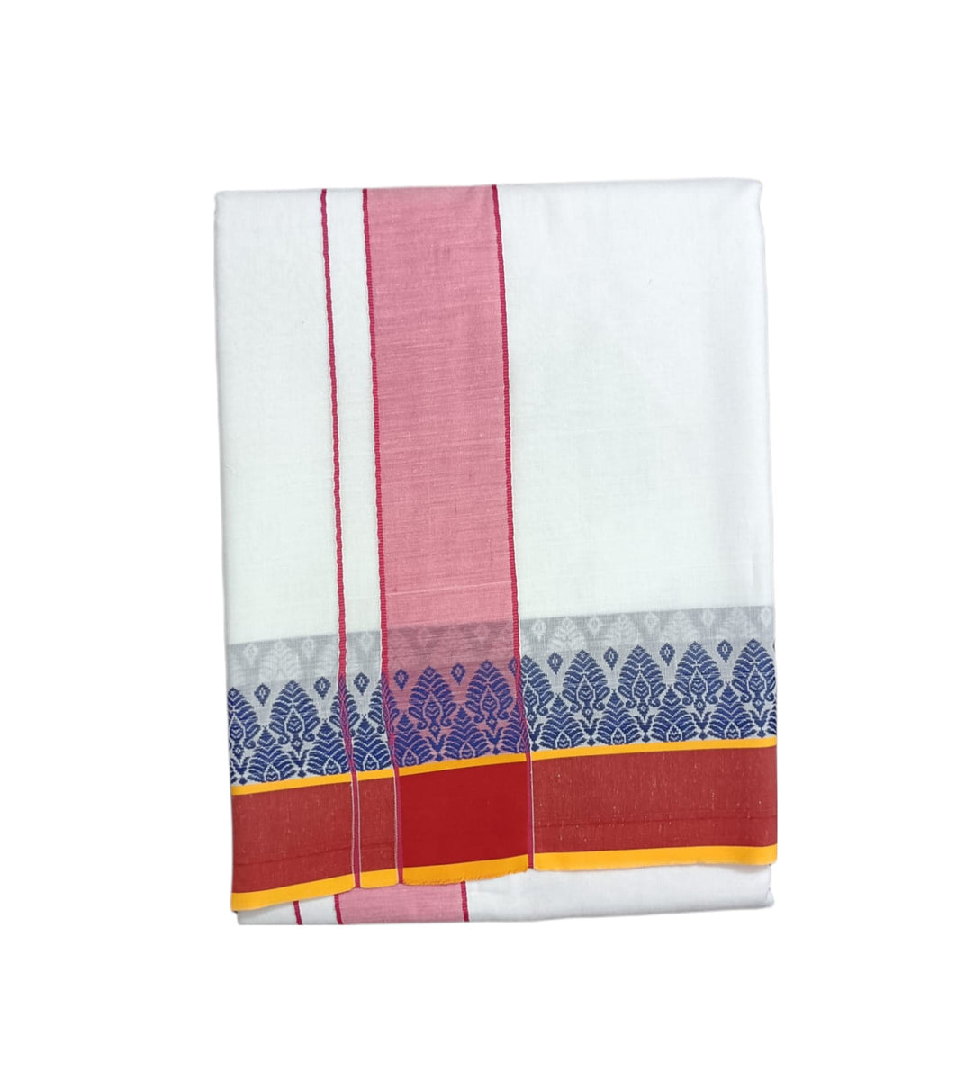 EXD703 Men's Traditional Pure Cotton Dhoti With 4"inch Border bleached ...