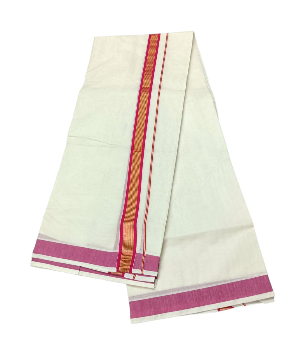 EXD728 Men's Kerala Mundu Pure Cotton Cream Dhoti With Gold Lines ...