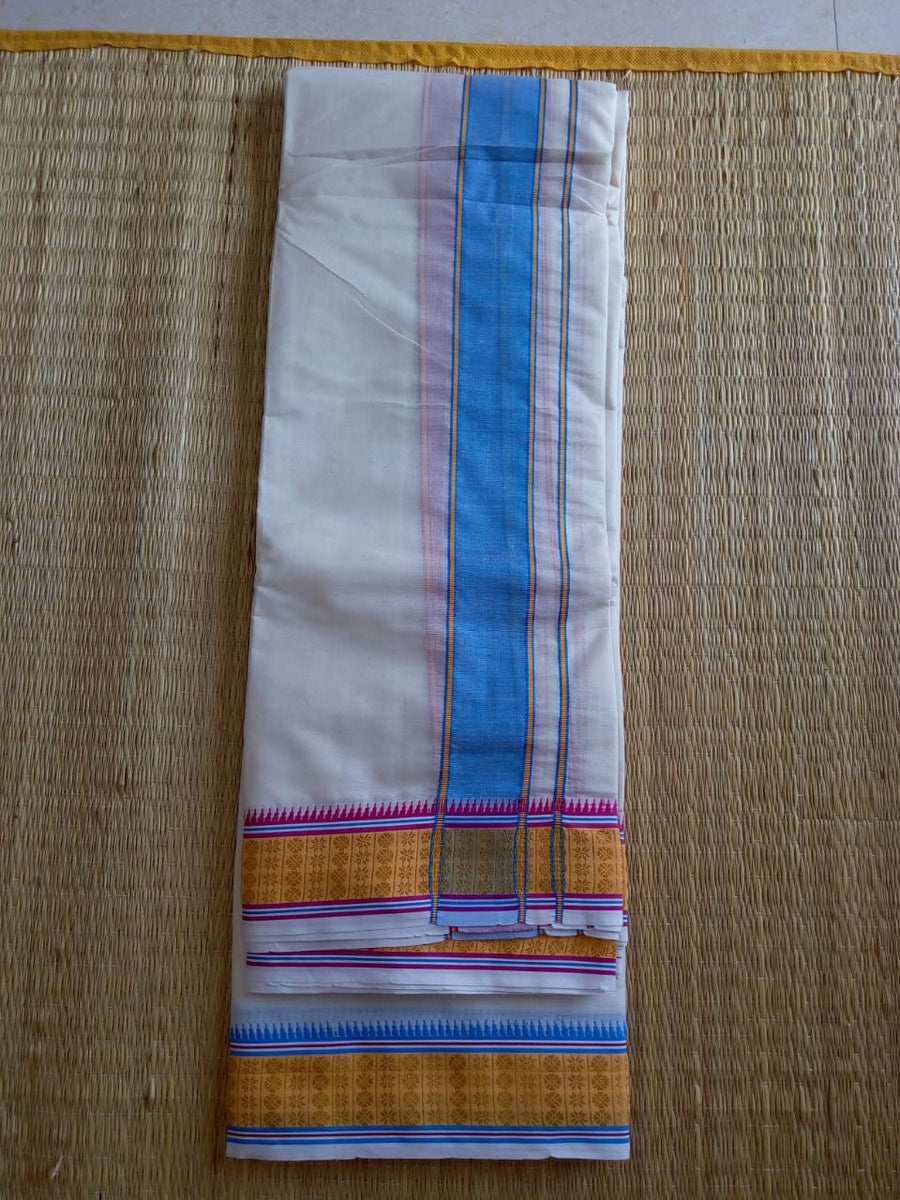 EXD303 Men's Traditional dhoti with 2.8" inch Star design border / Unb ...